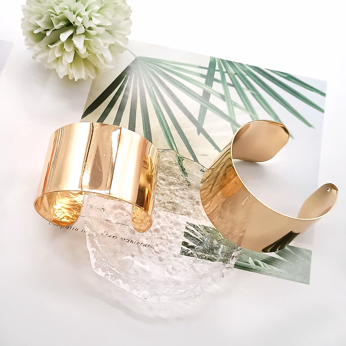 MOZAKA 2 Pcs Cuff Bangle Bracelet for Women Wide Open Cuff Bracelets Gold Sliver Wrist Cuff Wrap Bracelets Adjustable