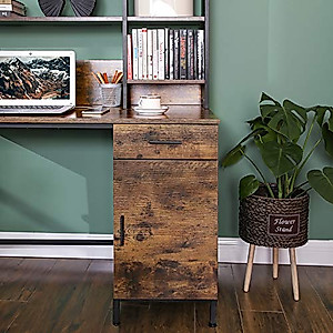 VASAGLE ALINRU Computer Desk with Bookshelf, Office Desk with Cabinet, Drawer, Study and Adjustable Shelves, Steel, Industrial, 47.2 x 23.6 x 60.3 Inches, Rustic Brown and Black ULWD65X