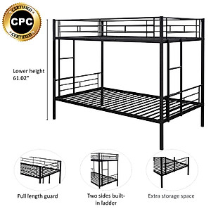 Metal Bunk Beds Twin Over Twin Heavy-Duty Bunk Bed Frame for Kids Boys Girls Teens, Black