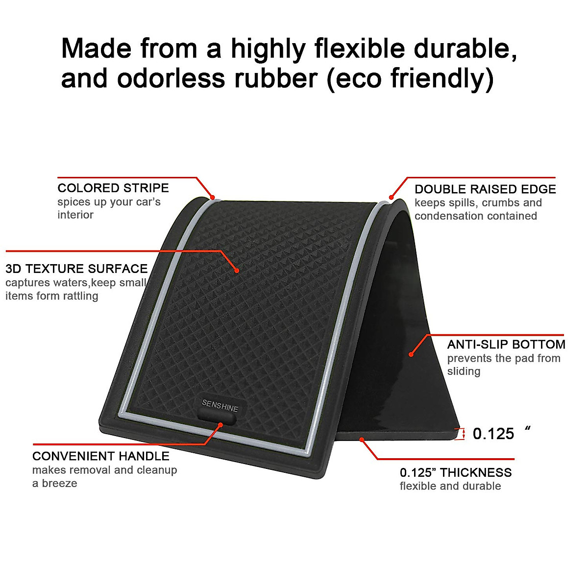 SENSHINE Customized Liners for Honda HRV Accessories 2023 2024 2025 Cup Holder Insert Center Console Liner Door Pocket Non-Slip Anti Dust Pad Premium Interior 15-PC Set (Gray Trim)