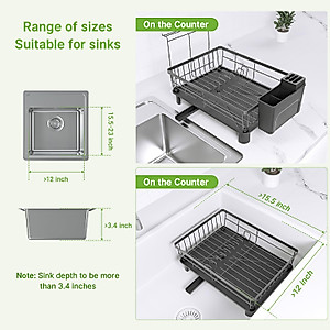 Dish Drying Rack - Stainless Steel Dish Rack for Kitchen Counter, Dish Drainer with Utensil Holder, Space-Saving, Rust-Resistant Dish Rack for Dishes, Glasses, and Cutting Board, 12''W x 15''L, Black