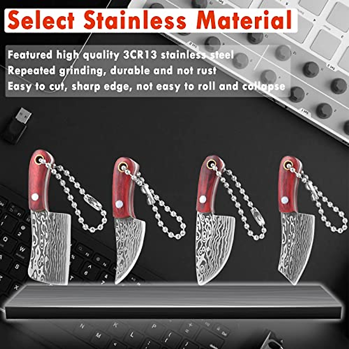 HX-CQHY Mini Knife Set Pocket Knife Damascus Chef Knives EDC Knife Set Tiny Knife Cleaver for Package Opener,Box Cutter,Set of 4,Fathers Day Gifts