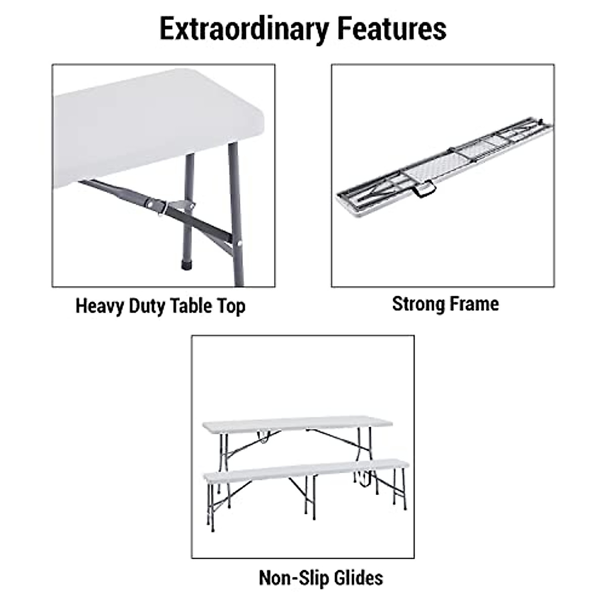 Naomi Home Resin Folding Soccer Bench, Foldable Garden Bench, Weatherproof White Bench, 6 Seat Narrow Folding Table, Outdoor Picnic Benches, 1.4 Feet Fold-Up Bench White