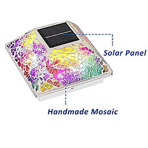 2PK Solar Post Lights Outdoor, Mosaic Post Cap Light for Fence Deck or Patio Solar Powered Caps Fit 3.5x3.5 4x4 Wooden or Vinyl Plastic Post 8 SMD LED Christmas Decorations for Yard, Backyard, Garden