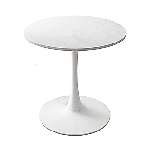 DKLGG 32" Modern Round Dining Table with Printed Marble Table Top, Metal Base Pedestal Table Tulip Table Kitchen Table for 2-4 Person for Small Space Home, End Table Leisure Coffee Table, Marble