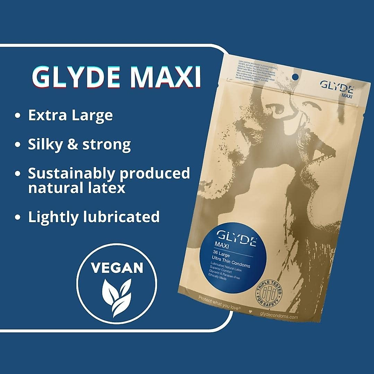 GLYDE Maxi - Large Fit Condoms - 36 Count - Ultra-Thin, Vegan, Non-Toxic, XL Size, Natural Rubber Latex, 56mm for Generous Fit