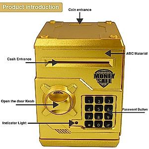 HUSAN Piggy Banks Money Banks for Kids, Electronic Password Code Money Banks ATM Banks Box Coin Bank for Children Boys and Girls (Gold)