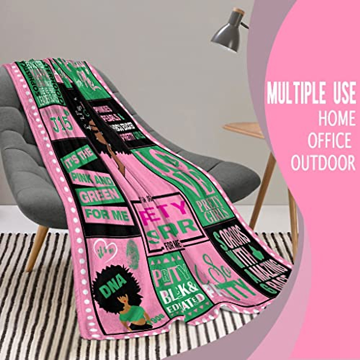 JunTaoic Sorority Gifts for Women Blanket 60''x50'', Birthday Gifts for Women, Gift for Women, Girls, Sisters Gifts from Sister, Bestie Gifts, Daughter Gift from Mom, Pink & Green 1908 Throw Blanket