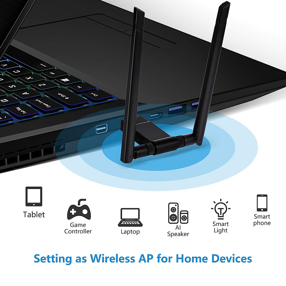 OOWOLF USB WiFi Adapter 1200Mbps Dual Band 2.4GHz/300Mbps 5.8GHz/867Mbps USB 3.0 Wireless WiFi Dongle with 5dBi High Gain Antenna for PC, Desktop, Laptop of Windows XP/Vista/7/8/10, Mac, Linux