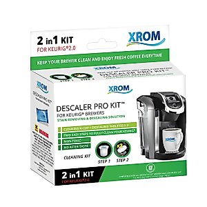 XROM Plant Based Descaling & Cleaning Kit, Compatible With All K-Cup Keurig 2.0 Brewers, All Natural Ingredients, Full Cycle, Rinse Pods, Descaler Solution For Keurig Coffee Makers