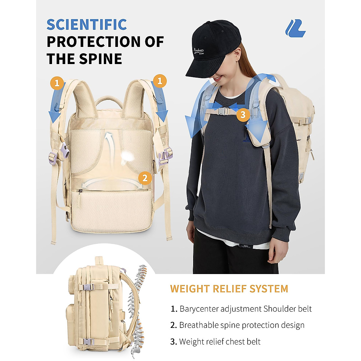 LIVACASA Waterproof Travel Backpack for Women, 40L Airline Approved Carry on Laptop Backpack with Compartment and USB Port