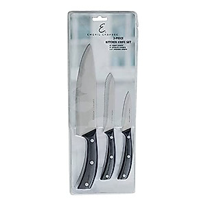 Emeril Lagasse 3-Piece Stamped Kitchen Knife Set - 8” Chef Knife, 5” Serrated Utility Knife, & 3.5” Paring Knife - Effortlessly Slice Fruits & Meats