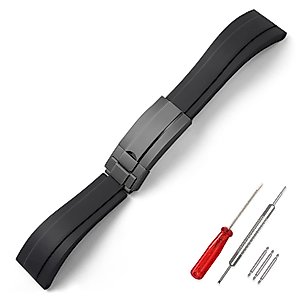 CWYTTZQ 20mm rubber watch strap for Rolex men's watch accessories black and green water ghost outdoor sports silicone strap wristband watchbands (Black black buckle)