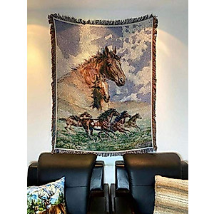 EZ.enjoy Western Galloping Horse Woven Tapestry Throw Blanket with Fringe 50X60 Inches