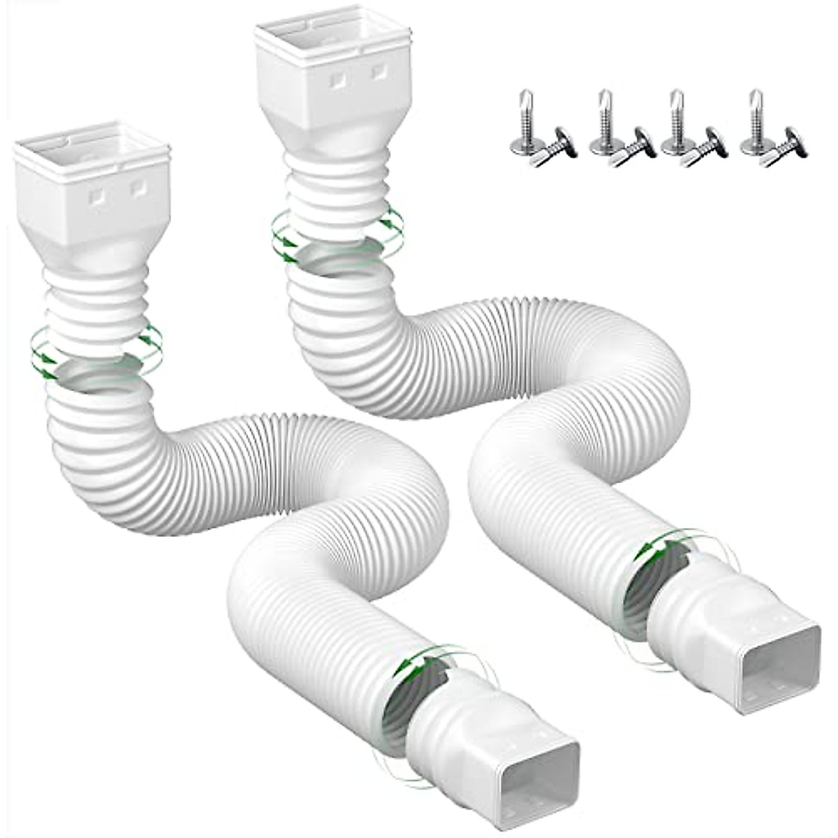 YOTODY 2 Pack Rain Gutter Downspout Extensions Flexible,Drain Downspout Extender Connector 21"-60",Screws for Included,White