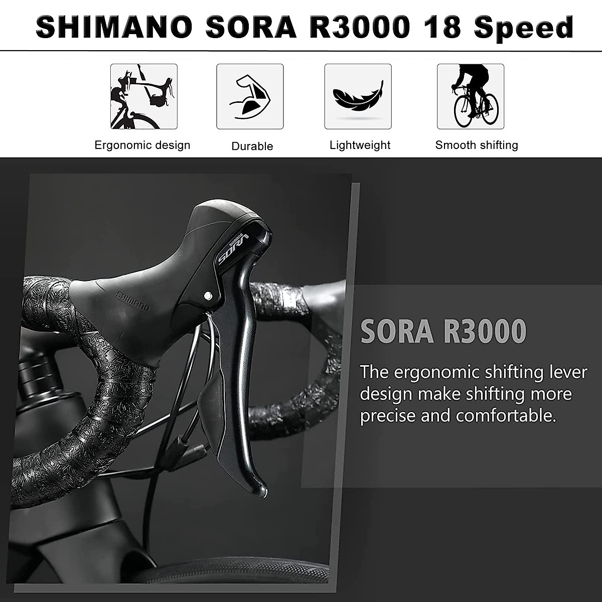 KABON Carbon Gravel Road Bike, T800 Carbon Fiber Frame 700C Road Bike with 18 Speeds Drivetrain, Integrated Carbon Handlebar, Disc Brakes Racing Bicycle for Men/Women