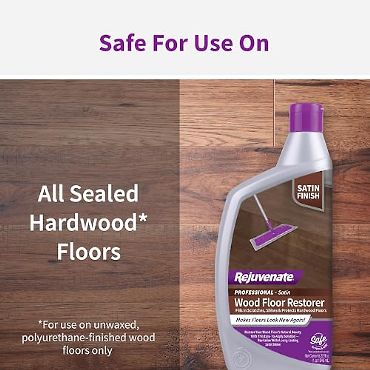 Rejuvenate Professional Wood Floor Restorer and Polish with Durable Finish Easy Mop On Application Satin Finish 32oz