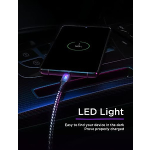 LISEN 3.2A USB C Cable Fast Charger [2 Pack/6.6FT], USB A to USB C Charger Cable Fast Charging Cord with LED Light and Rubber-Sleeved SR Compatible with Samsung Galaxy S20/S10/S9/Note 10/9