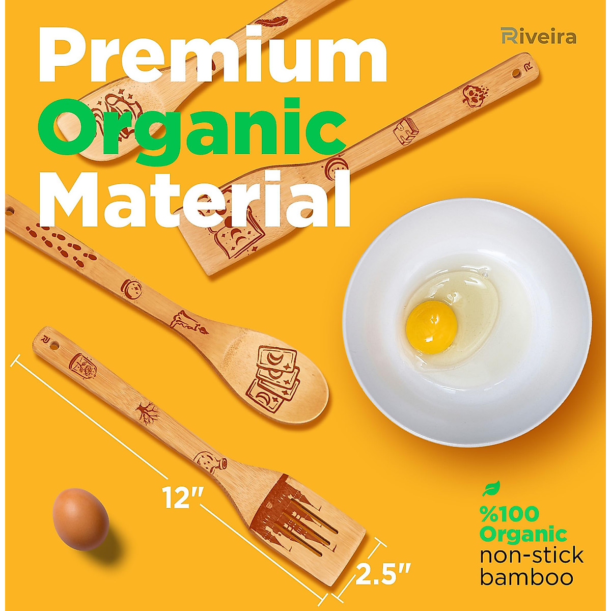 Riveira Magic Wizard Gifts Organic Wooden Spoons For Cooking Utensils Set 6-piece - Christmas Gifts For Women Kitchen Utensils Spatulas For Nonstick Cookware Gifts For Cooking Lovers