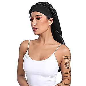 Awegeo 2 Pcs Long Satin Bonnet Sleep Cap, Extra Large Silk Bonnet for Natural Hair, Curly Hair, Long Braids Bonnets for Black Women Night Sleep with Soft Wide Elastic Band