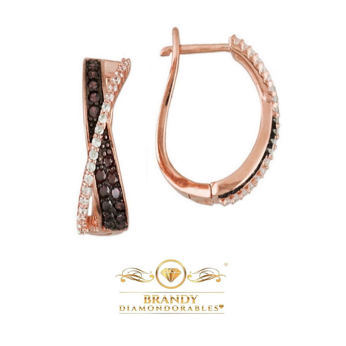 Brandy Diamondorables 18k Rose Gold Silver Chocolate brown Beautiful Crossover Hoop Earrings 1.00 Ctw.