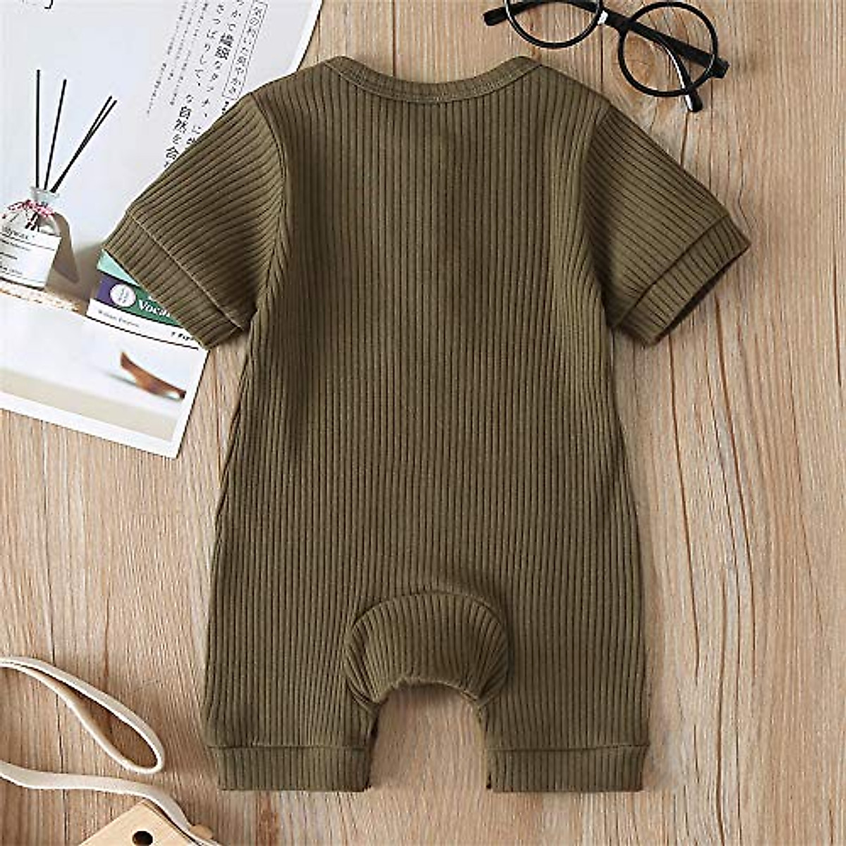 iddolaka Unisex Newborn Baby Boy Girl Short Sleeve Button Romper Jumpsuit One-Piece Outfits Solid Color Clothes (Green, 3-6Months)