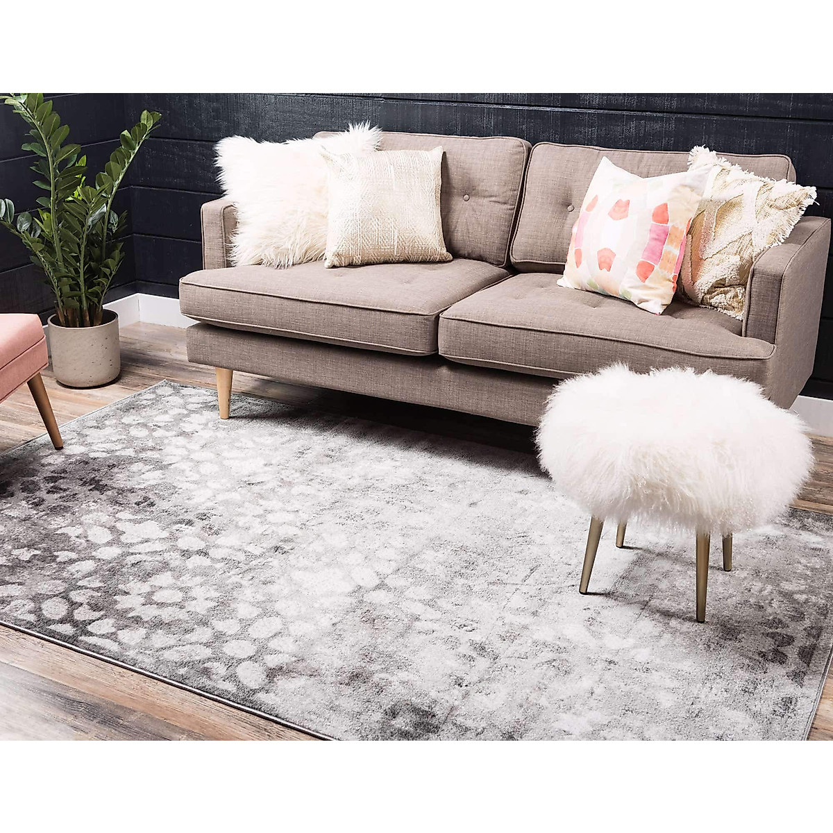 Unique Loom Sofia Collection Area Rug - Larvotto (6' 1" x 9' Rectangle, Dark Gray/ Ivory)