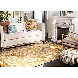 SAFAVIEH Dip Dye Collection 3' x 5' Beige / Gold DDY527M Handmade Floral Watercolor Premium Wool Area Rug