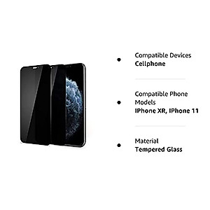 Privacy Screen Protector for iPhone 11/XR,OWRORA 2.5D Edge Full Coverage Anti-Spy 9H Tempered Glass, 6.1’-2 Pack