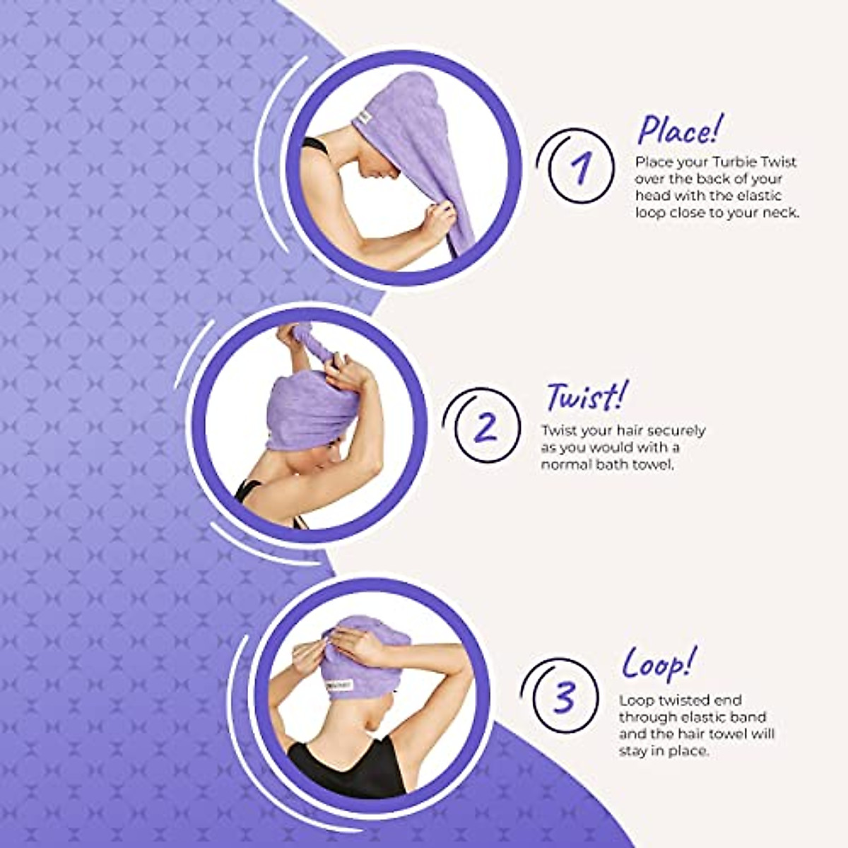 Turbie Twist Microfiber Hair Towel Wrap for Women and Men | 2 Pack | Bathroom Essential Accessories | Quick Dry Hair Turban for Drying Curly, Long & Thick Hair (Dark Purple, Light Purple)