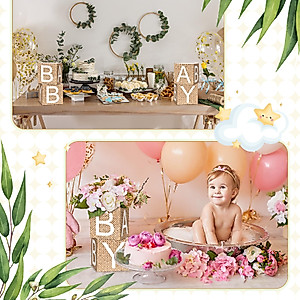 Noveread 6 Pcs Burlap Print Baby Shower Party Decorations Baby Flower Boxes Centerpiece Rustic Burlap Table Display with Letters for Gender Reveal Party Gender Neutral Baby Shower Centerpiece Decor