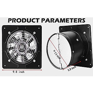 Nalle 8 inch Exhaust Fan 80W 500CFM Through-wall installation Ventilation Fan 110V Exhaust Smoke Fan Ventilation with Power Cord for Kitchen,Bathroom,laundry room,Toilets,Garage (Black