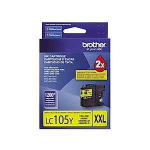 Brother Genuine Brand Name, OEM LC105Y (LC-105Y) EXTRA High Yield Yellow Inkjet Cartridge (1.2K YLD)