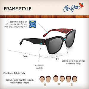 Maui Jim Women's Siren Song Polarized Cat Eye Sunglasses, Black w/Man UTD & Maui/Dual Mirror Silver to Black, Medium