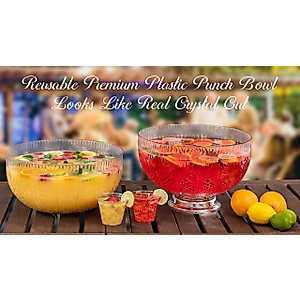 Upper Midland Products Crystal Cut Plastic Punch Bowl With Ladle 3 Gallon Chrome Base For Parties