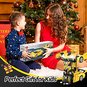 Qumcou Remote Control Car, Transform Robot RC Cars with Cool Headlights, 2.4Ghz kids Toys Car with 360 Degree Rotation and One-Button Deformation, Christmas Birthday Gifts for Boys Girls