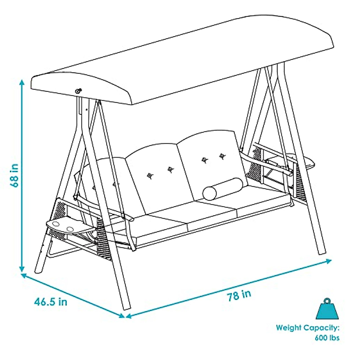 Sunnydaze 3-Person Steel Patio Swing Bench with Adjustable Tilt Canopy - Cushions and Pillow Included - Brown