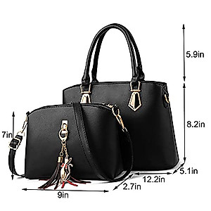 2-PC Set Satchel Tote Handbag for Women Crossbody Pouch Purse Shoulder Bag Strap Wine Red