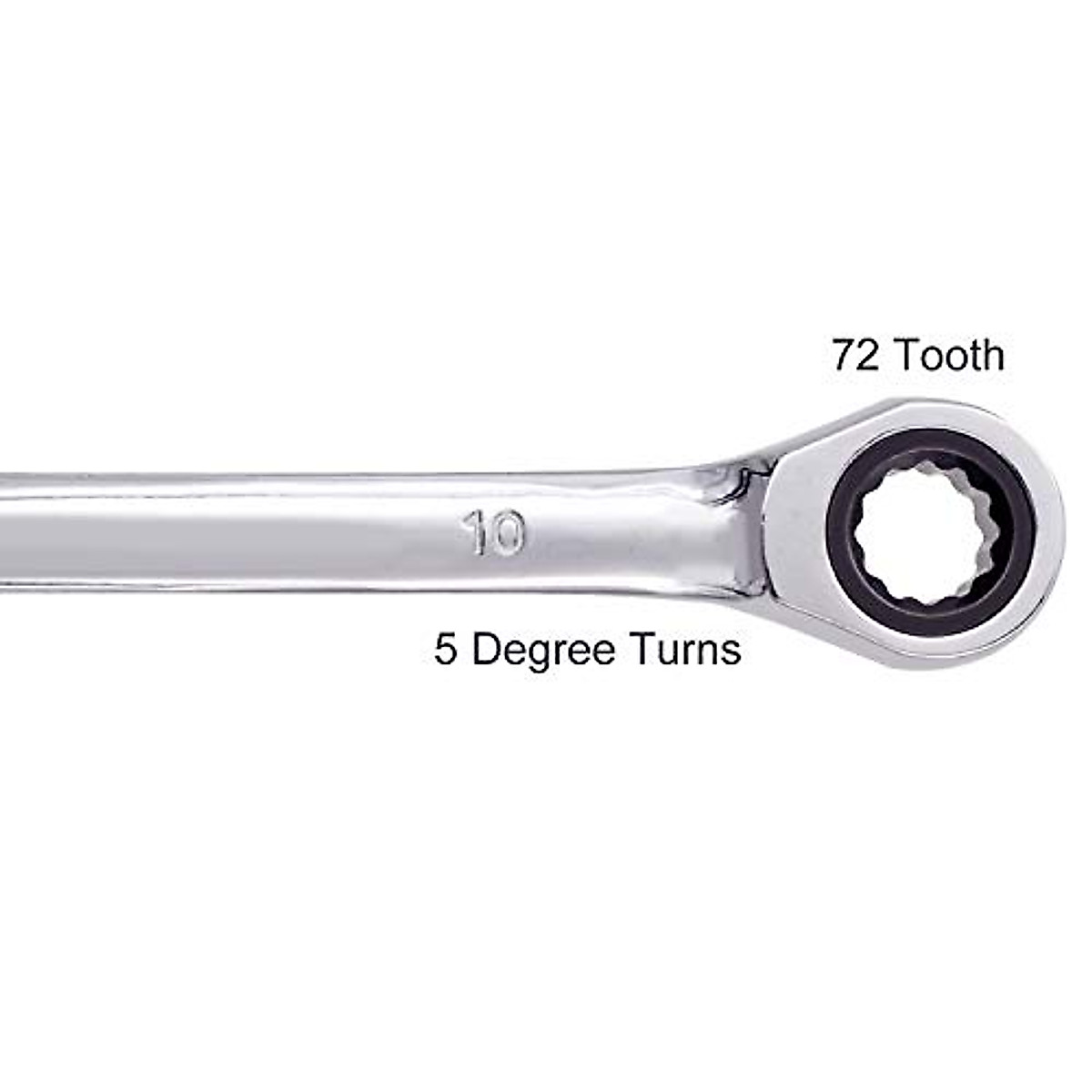 KINJOEK 2 PCS 10mm 12PT Ratchet Wrench, Metric Ratcheting Wrench Set with 5° Movement and 72 Teeth for Projects with Tight Space