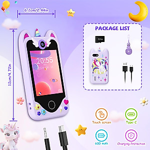 Kids Smart Phone for Girls Gifts - Toddler Christmas Birthday Gift for Age 3 4 5 6 Year Old, Kids Cell Phone Toy with Touchscreen, Dual Cameras, Learning, Music Player, Games with 32 GB Card
