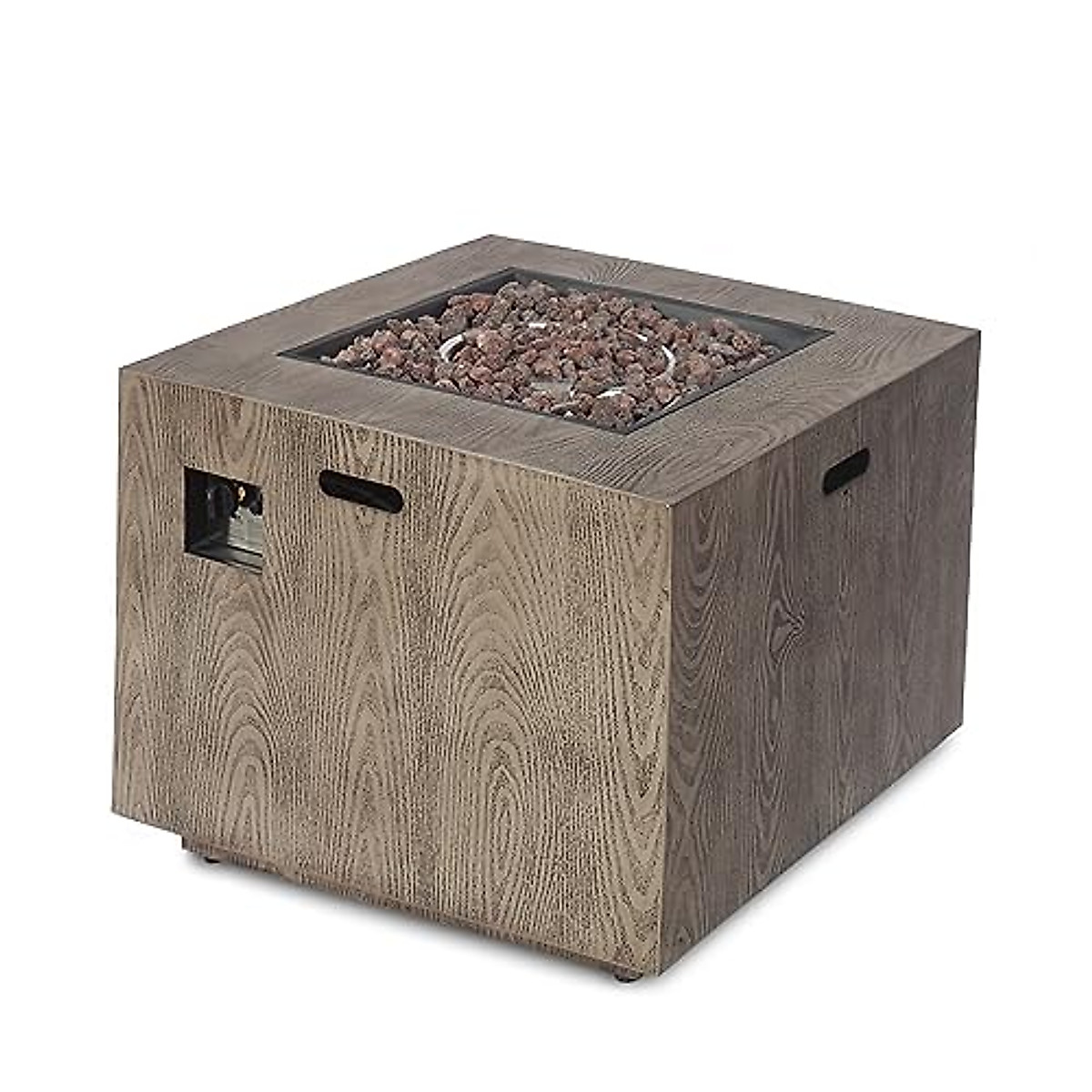 Christopher Knight Home Aaron Outdoor 33-Inch Square Fire Pit, Brown Wood Pattern