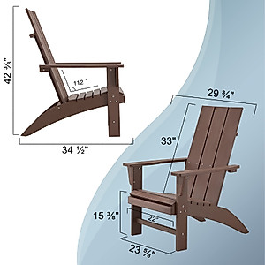 Psilvam Modern Adirondack Chairs Set of 4, Oversized Poly Lumber Fire Pit Chair, 350 Lbs Support Patio Chairs for Garden, Weather Resistant Adirondack Chair Looks Like Real Wood (4, Brown)