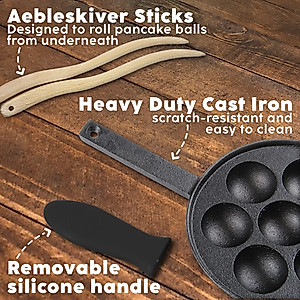 Upstreet Cast Iron Aebleskiver Pan/Ebelskiver Pan/Ideal for Mini Pancake Mold, Cake Pop Pan, and Takoyaki Maker for Danish Stuffed (Black)