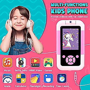 Prysyedawn Kids Phone, Christmas Birthday Gifts for Girls/Boys Age 3-6,Toddler MP3 Music Player with Flip Camera, Alarm Clock Portable Learning Toy for 3 4 5 6 Year Old Girl with SD Card-Pink
