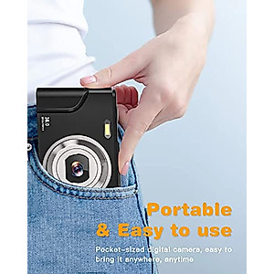 Digital Camera, Lecran Kids Camera FHD 1080P 36.0 Mega Pixels Vlogging Camera with 16X Digital Zoom, LCD Screen, Compact Portable Mini Cameras for Teens, Beginners, Students, Kids (Black)