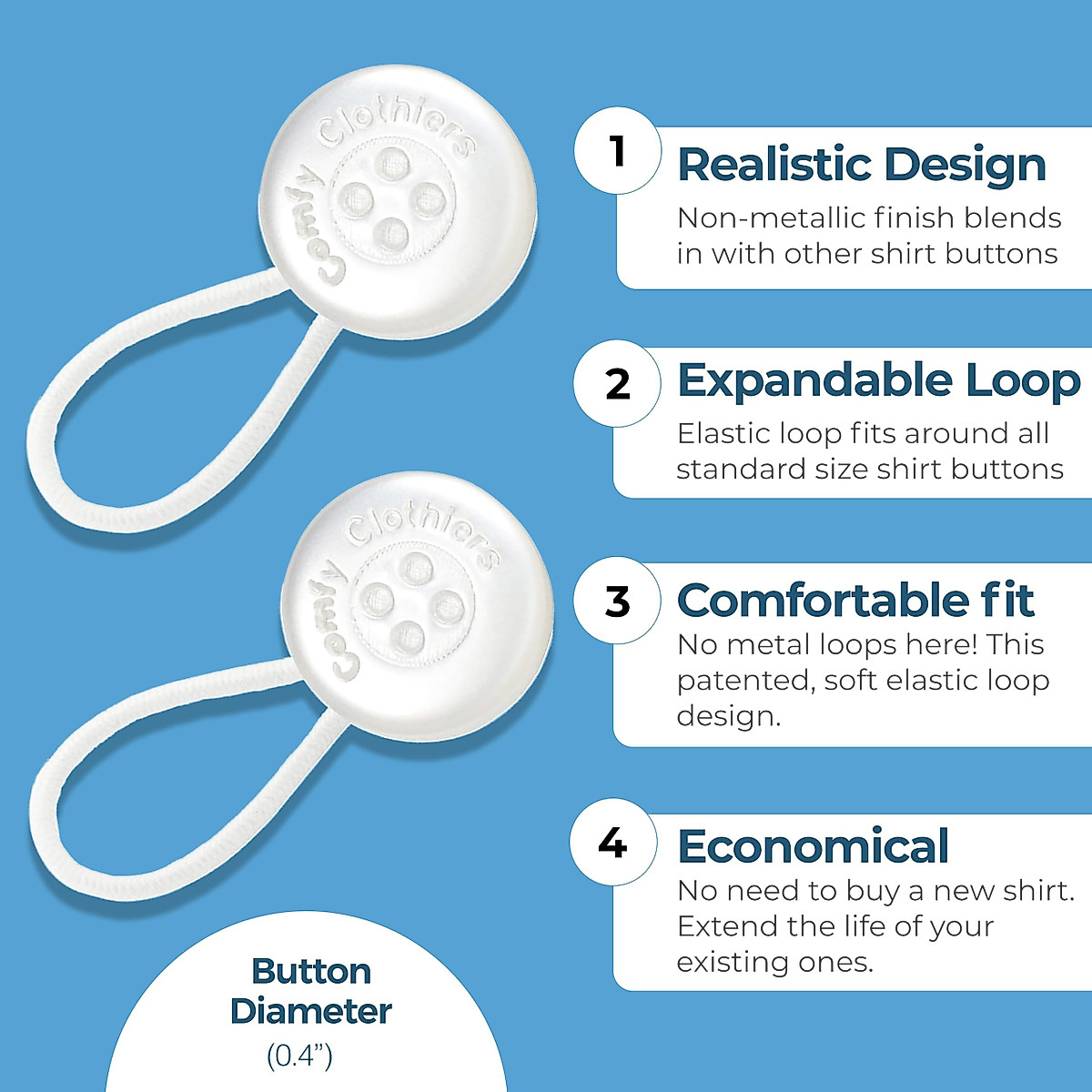 Premium 3-Pack of Collar Extenders (White Buttons) for Men and Women - Magic Extension for Shirts of All Kinds, Soft & Elastic Design - Button Extender for Dress Shirts - Neck Button Extender