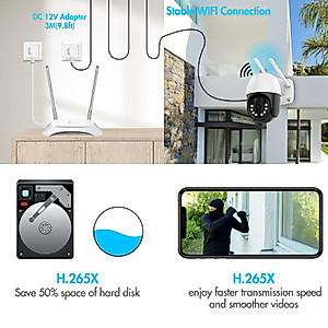 WONSDAR 5MP Security Camera Outdoor Wireless, Home WiFi IP Cameras Color Night Vision, Pan/Tilt/Zoom 360° View Outside Surveillance Camera, Motion Detection/Auto Tracking, Two Way Audio, Waterproof