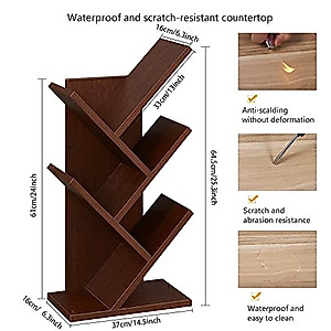 Tekirose Bookshelf,Small Bookshelf 5-Tier Tree Bookcase in Bedroom Home Office Corner Desktop Bookshelf for Desk