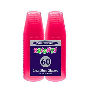 Party Essentials Hard Plastic 2-Ounce Shot Glasses, Neon Pink, 60 Count
