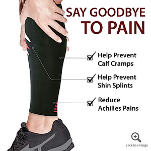 Rymora Calf Compression Sleeves Men Women Shin Splints Running (Pair) (Black) (M)